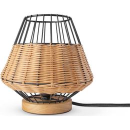 Paco Home Tischleuchte &raquo;PUNTO&laquo; E27 Rattan LED K&auml;fig Lampe Boho Style Nacht Rustikal Holz E27 schwarz