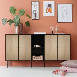 Sideboard &raquo;Mistral Kubus&laquo; mit vier T&uuml;ren und Metall F&uuml;&szlig;e, Breite: 169,8 cm schwarz Massivholz, Spanplatte