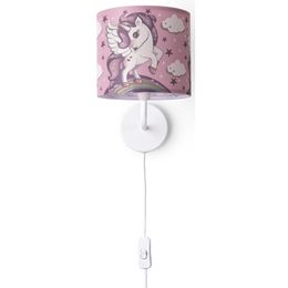 Paco Home Wandleuchte &raquo;Cosmo 213&laquo; E14 Kinderlampe Mit &acirc;&circ;...18cm Einhorn Regenbogen Kabell&auml;nge 3m E14 wei&szlig;