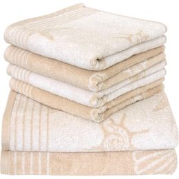 Dyckhoff Handtuch Set &raquo;Seashell&laquo; Set 6 Stk. Walkfrottee mit Muschelmuster; 4 Handt&uuml;cher (50x100cm), 2 Duscht&uuml;cher (70x140cm) beige Walkfrottee, Obermaterial: 