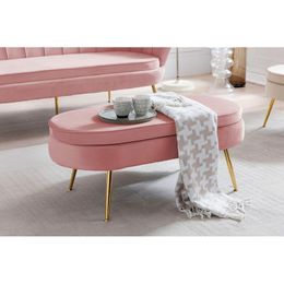 Salesfever Polsterhocker &raquo;Clam - Stilvoller Hocker&laquo; Elegantes Design in ovaler Form, 99cm Breite rosa Samtvelours (100% Polyester)