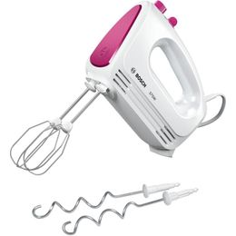Bosch Handmixer &raquo;CleverMixx MFQ2210P, Edelst. R&uuml;hrbesen/Knethaken, 4 Stufen, wei&szlig;/pink&laquo; 375 W Turbotaste, ergonomischer Griff, Auswurftaste, Made in 