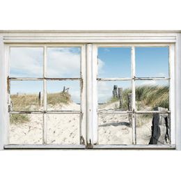 queence Leinwandbild &raquo;Norderney&laquo; D&uuml;ne Fenster & T&uuml;ren Fensterblick Gr&auml;ser Meer Meer Bilder Natur 1 Stk. tlg. Premium-Leinwandstoff beige Canvas, 