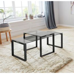 ACTONA GROUP Couchtisch &raquo;Karolina&laquo; Set, 2 Stk. tlg. aus rauchfarbigen Glas und sch&ouml;nem pulverbeschichtetem Metallgestell schwarz