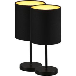 REALITY LEUCHTEN Tischleuchte &raquo;Jerry&laquo; E14 2 Stk. 2er-Set Tischlampe, Stoffschirm in schwarz/gold, Schnurschalter schwarz