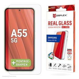 Displex Displayschutzglas &raquo;Real Glass + Case&laquo; f&uuml;r Samsung Galaxy A55 5G 1 Stk. tlg. Bildschirmschutz, Displayschutzfolie,Einfach anbringen,kratz-&sto&szlig;fest 