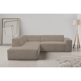 WERK2 Ecksofa &raquo;Zeus-M, tolles Sofa mit sch&ouml;nen Details, L-Form&laquo; Curvy Trend Garnitur, urbane Optik, komfortable Wellenunterfederung beige 90% 