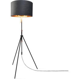 Paco Home Stehlampe &raquo;Naomi uni Color&laquo; E27 Wohnzimmer H&ouml;henverstellbar 121,5 bis 176,5 cm Zugschalter Velour schwarz