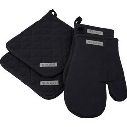 Ross Topflappen &raquo;Exclusiv&laquo; 2x Topflappen und 2x Grillhandschuh, 100% Baumwolle schwarz 100% Baumwolle