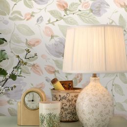 Laura Ashley Vliestapete &raquo;Orisia Peony&laquo; neutral glatt 10mx52cm (ca. 5m2) gr&uuml;n Vlies