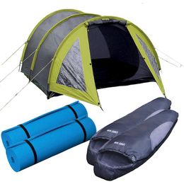 EXPLORER Tunnelzelt &raquo;Campingset 5-teilig, 1 Zelt / 2 Schlafs&auml;cke / 2 Isomatten&laquo; 3 Personen Set, 1 x Tunnelzelt, 2 x Schlafsack Light 600, 2 x 
