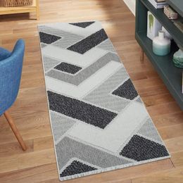 Carpet City Teppich &raquo;LINDO 8877&laquo; rechteckig 11 mm H&ouml;he Kurzflor, Hochtief-Muster/ 3D-Effekt, Fransen, Boho-Stil, Wohnzimmer grau Obermaterial: 100% Polyester
