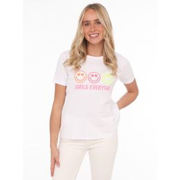 Zwillingsherz Damen T-Shirt &raquo;"Smile everyday"&laquo; Rundhalsausschnitt, Kurzarm, Smile, Stickerei, Baumwollmischung wei&szlig; SM (S/M)