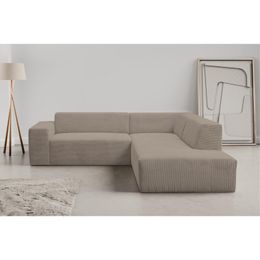 WERK2 Ecksofa &raquo;Zeus-M, tolles Sofa mit sch&ouml;nen Details, L-Form&laquo; Curvy Trend Garnitur, urbane Optik, komfortable Wellenunterfederung beige 90% 