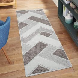 Carpet City Teppich &raquo;LINDO 8877&laquo; rechteckig 11 mm H&ouml;he Kurzflor, Hochtief-Muster/ 3D-Effekt, Fransen, Boho-Stil, Wohnzimmer beige Obermaterial: 100% Polyester
