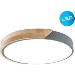 N&auml;ve n&auml;ve LED Deckenleuchte &raquo;Borneo&laquo; 1 Stk. Warmwei&szlig; rund, LED, Rand teils grau/teils Eichenholz, Lichtfarbe warmwei&szlig; grau