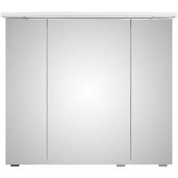 Badezimmerspiegelschrank &raquo;Serie 4010 Badezimmer-Spiegelschrank inkl. LED-Beleuchtung im Kranz&laquo; Badschrank 82 cm breit, 3 T&uuml;ren, 6 Glas-Einlegeb&ouml;den, 