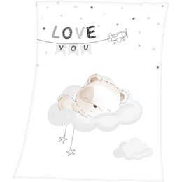 Baby Best Babydecke &raquo;Sleeping little bear&laquo; mit niedlichem Teddy Design und Schriftzug, Kuscheldecke wei&szlig; Polyester