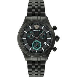 Versace Herren Chronograph &raquo;HELLENYIUM CHRONO PETITE&laquo; Quarzuhr, Armbanduhr, Herrenuhr,Swiss Made,Edelstahlband,Stoppfunktion schwarz