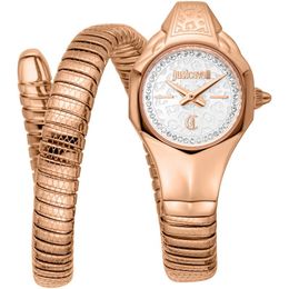 JUST cavalli time Damen Quarzuhr &raquo;Fiore&laquo; Armbanduhr, Damenuhr, Edelstahlarmband, analog, Kristallsteine silber