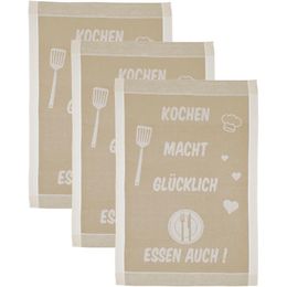Ross Geschirrtuch &raquo;Kochen macht gl&uuml;cklich... Essen auch&laquo; Spr&uuml;chetuch, aus 100% Baumwolle beige 100% Baumwolle