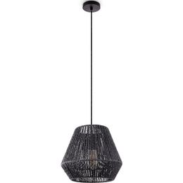 Paco Home Pendelleuchte &raquo;Hugo Diego&laquo; E27 Wohnzimmer Esszimmer Rattan Optik Boho Lampenschirm Papier schwarz
