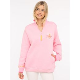Zwillingsherz Damen Troyer &raquo;"Strandgl&uuml;ck"&laquo; mit Stehkragen, Ankerstickerei, Eingriffstaschen, Langarm pink L/XL