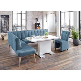 exxpo - sofa fashion Eckbank &raquo;Costa, moderne R&uuml;ckensteppung, bequem und elegant, hoher Holzfu&szlig;&laquo; Frei im Raum stellbar blau Struktur: Webvelour, 100% 