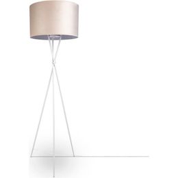 Paco Home Stehlampe &raquo;Kate uni Color&laquo; E27 Wohnzimmer Dreibein Standleuchte Velour H&ouml;he 177,5cm Filigran E27 beige