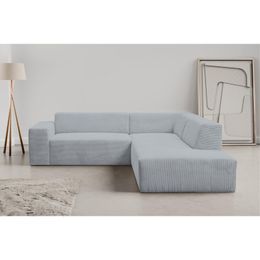 WERK2 Ecksofa &raquo;Zeus-M, tolles Sofa mit sch&ouml;nen Details, L-Form&laquo; Curvy Trend Garnitur, urbane Optik, komfortable Wellenunterfederung grau 90% Polyester
