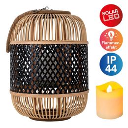 N&auml;ve n&auml;ve LED Dekolicht &raquo;Korbinian&laquo; 1 Stk. Warmwei&szlig; Rattankorb natur/schwarz mit Griff inkl. Solarkerze mit Flammeneffekt schwarz