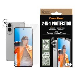 CARE by PanzerGlass Displayschutzglas &raquo;2-in-1 Protection - Ultra-Wide Fit Screen + Camera Protector&laquo; f&uuml;r Samsung Galaxy S25 Edge Displayschutzfolie, 