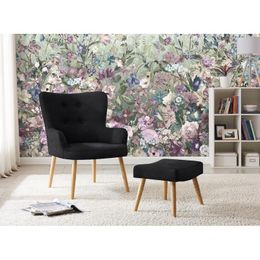 OTTO home &raquo;Levent, Ohrensessel mit Hocker,&laquo; in unterschiedlichen Bezugsqualit&auml;ten, Sitzh&ouml;he 40 cm schwarz Luxus-Microfaser (100% Polyester);Luxus-