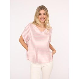 Zwillingsherz Damen T-Shirt &raquo;"Maritime Streifen"&laquo; One Size, Kurzarm, V-Ausschnitt, gestreift, Loose Fit rosa Einheitsgr&ouml;&szlig;e