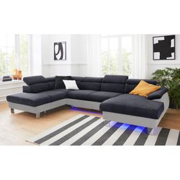 COTTA Wohnlandschaft &raquo;Komaris U-Form, B: 320 cm&laquo; mit Kopfteilverstellung, optional Bettfunktion, Bettkasten & Licht grau Microfaser PRIMABELLE (100% 