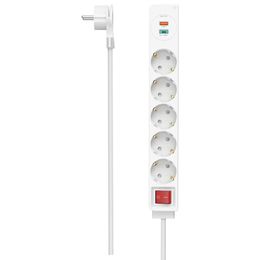 Hama Steckdosenleiste &raquo;Steckdosenleiste, 5-fach, USB-C/A 18W, PD/QC , Schalter, Flachst.&laquo; 7-fach (Ein- / Ausschalter USB-Anschl&uuml;sse Kabell&auml;nge 1,4 m) 1 x 