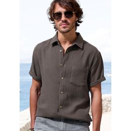 Beach Time Beachtime Herren Kurzarmhemd &raquo;Regular fit&laquo; Kurzarm, Freizeithemd aus Musselin-Ware grau S (37/38), N-Gr