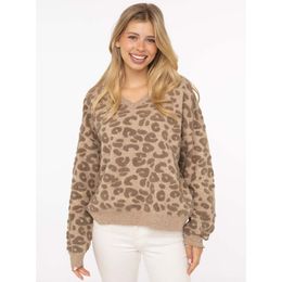 Zwillingsherz Damen Strickpullover &raquo;"3D Leo"&laquo; mit erhabenem Leomsuter beige L/XL