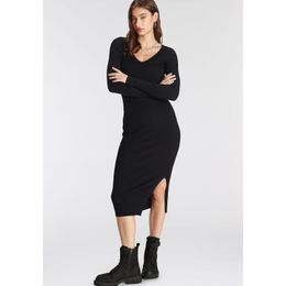 AJC Damen AJC Strickkleid in Midil&auml;nge mit seitlichem Schlitz und Vneck schwarz 34, N-Gr