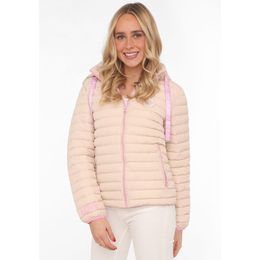 Zwillingsherz Damen Steppjacke mit Kapuze abnehmbarer Kapuze, Print hinten, w&auml;rmend, Rei&szlig;verschlusstaschen beige L