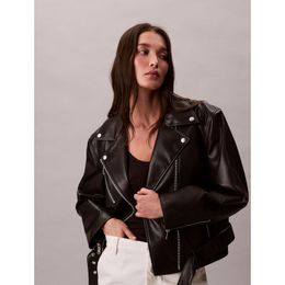 Calvin Klein Jeans Damen Lederimitatjacke &raquo;FAUX LEATHER MOTO JACKET W/BELT&laquo; ohne Kapuze Mit V-Ausschnitt schwarz L (42)