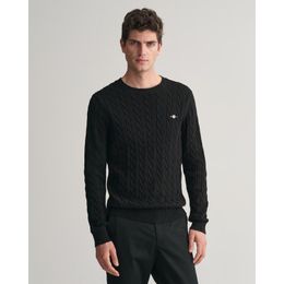 Gant Herren Strickpullover &raquo;COTTON CABLE C-NECK&laquo; mit Wappen-Logostickerei auf der Brust schwarz L