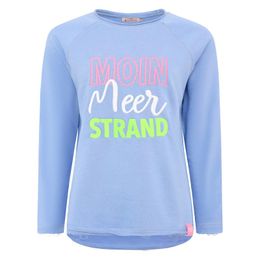 Zwillingsherz Damen Hoodie &raquo;"Moin Meer Strand"&laquo;, mit Used-Look Kanten und maritimer Stickerei blau L/XL (L/XL)