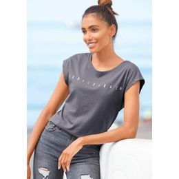 Venice Beach Damen Kurzarmshirt mit Logoprint vorne, T-Shirt aus Baumwolle, sportlich-casual, Basic grau 32/34
