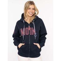 Zwillingsherz Damen Kapuzensweatjacke &raquo;"Maritim"&laquo; mit gesticktem MOIN und Anker Logo und Rei&szlig;verschluss S/M