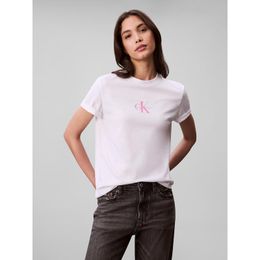 Calvin Klein Jeans Damen Kurzarmshirt &raquo;SS 20s CLASSIC LOGO TEE&laquo; Mit Glitzer-Logo wei&szlig; XXL (46)