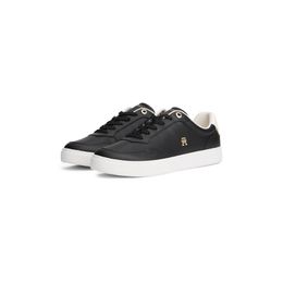 Tommy Hilfiger Damen Plateausneaker &raquo;ESSENTIAL ELEVATED COURT SNEAKER&laquo; , Freizeitschuh, Halbschuh, Schn&uuml;rer mit Ziern&auml;hten und Kontrastbesatz schwarz-