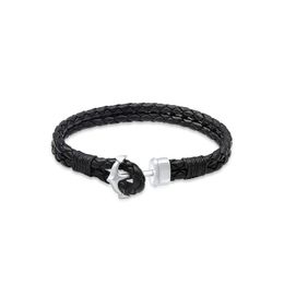 Kuzzoi Herren Armband &raquo;Lederarmband mit Anker 925 Sterling Silber&laquo; schwarz