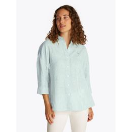 Tommy Hilfiger Damen 3/4-Arm-Shirt &raquo;ESS LINEN LOOSE 3-4 SLEEVE SHIRT&laquo; mit 3/4-&Auml;rmel, Logostickerei,k&uuml;hlendes Premium Leinen gr&uuml;n 38