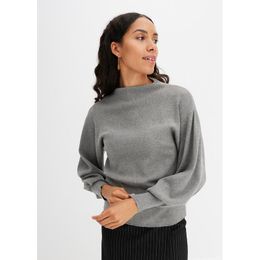 bonprix Damen bonprix Strickpullover &raquo;Oversize-Pullover aus Viskose-Mix&laquo; toller Viskose-Mix, mit modischen Ballon&auml;rmeln mit breiten B&uuml;ndchen grau 32/